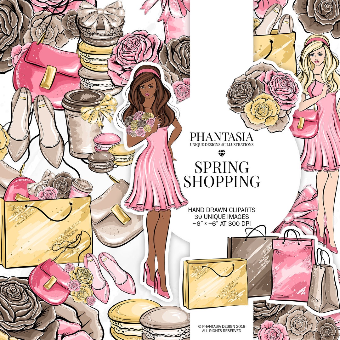 Shopping Watercolor Cliparts, Spring Clipart, Fashion Clipart, Shopping ...