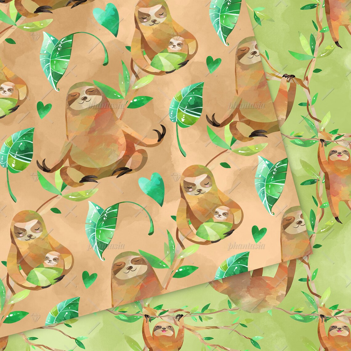Sloths Digital Papers Cute Sloths Sloths Pattern Summer | Etsy