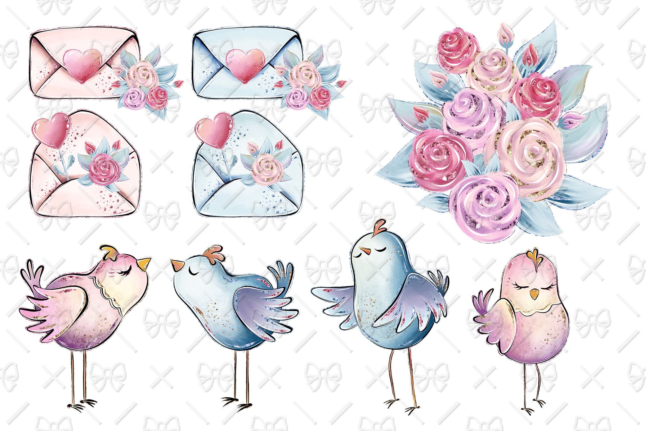 Valentines Watercolor Clipart Love Clipart Birds Clipart - Etsy