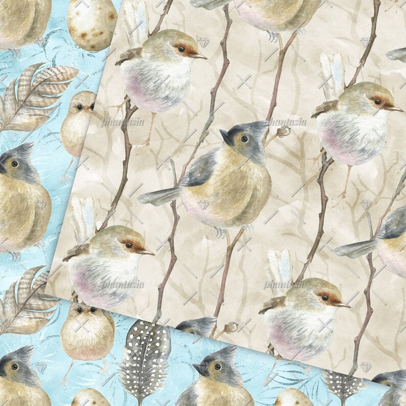 Cute Birds Digital Paper Cute Birds Pattern Hand Drawn | Etsy