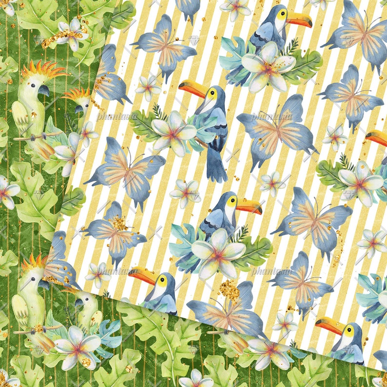 Exotic Birds Digital Papers, Exotic Flowers, Flowers Digital Paper ...