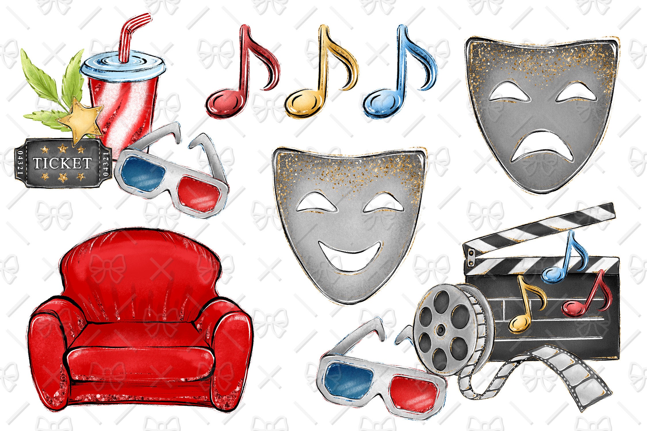 Cinema Watercolor Clipart Cinema Clipart Movie Clipart - Etsy