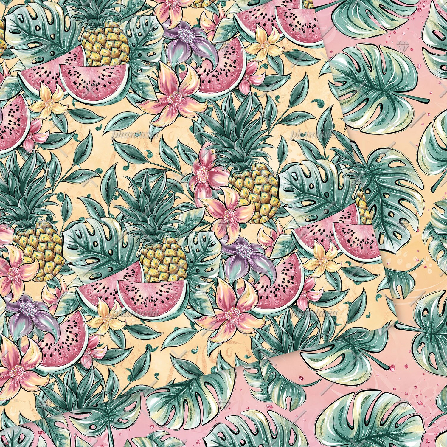 Summer Mermaids Digital Paper, Mermaid Patterns, Seamless Patterns ...