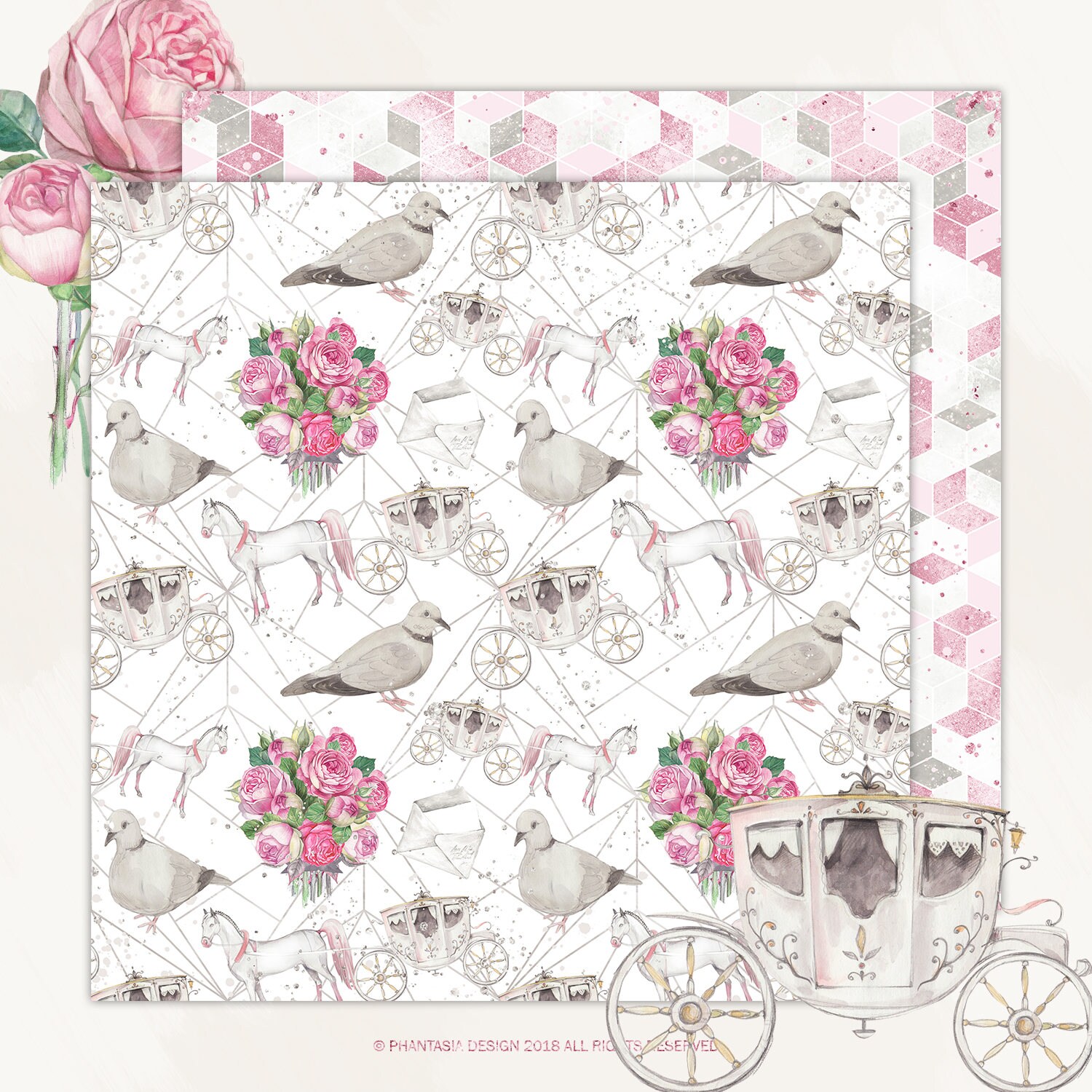 Princess Digital Paper Pack Chariot Digital Paper Roses - Etsy