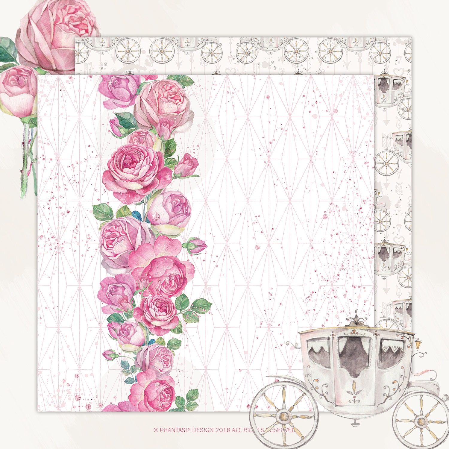 Princess Digital Paper Pack, Chariot Digital Paper, Roses Pattern ...