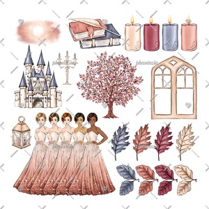 Fall Princess Watercolor Cliparts, Autumn Fashion Clipart, Castle ...