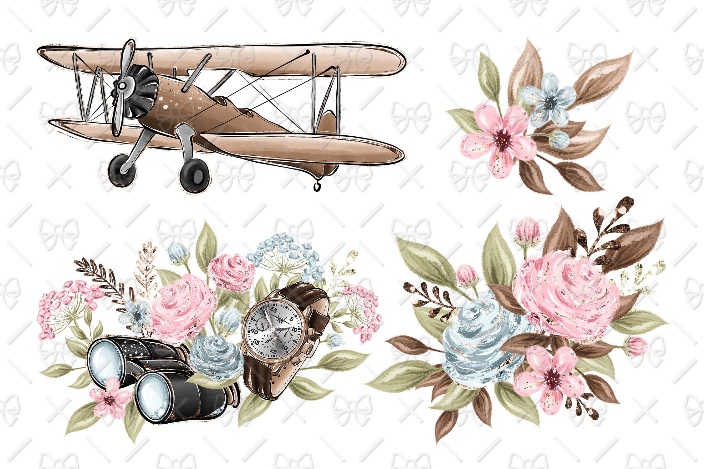 Aviator Watercolor Cliparts, Aviation Clipart, Pilot Clipart, Hand ...