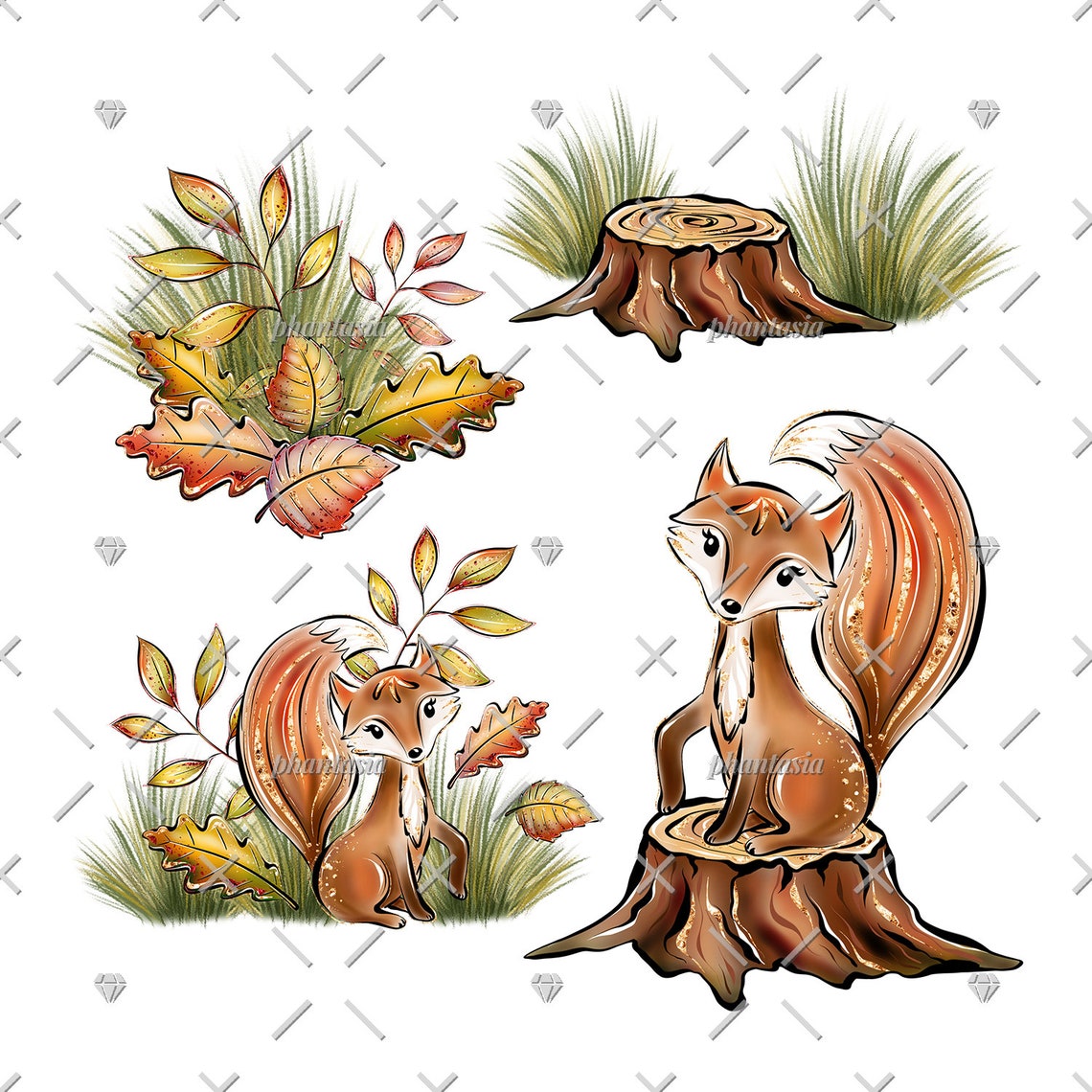 Fox Clipart Set, Graphics Bundle, Fall Cliparts, Autumn Digital Papers ...