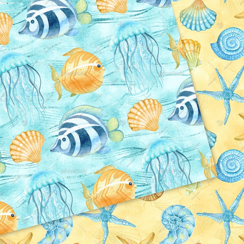 Seashells Digital Papers, Summer Patterns, Summer Digital, Seamless ...