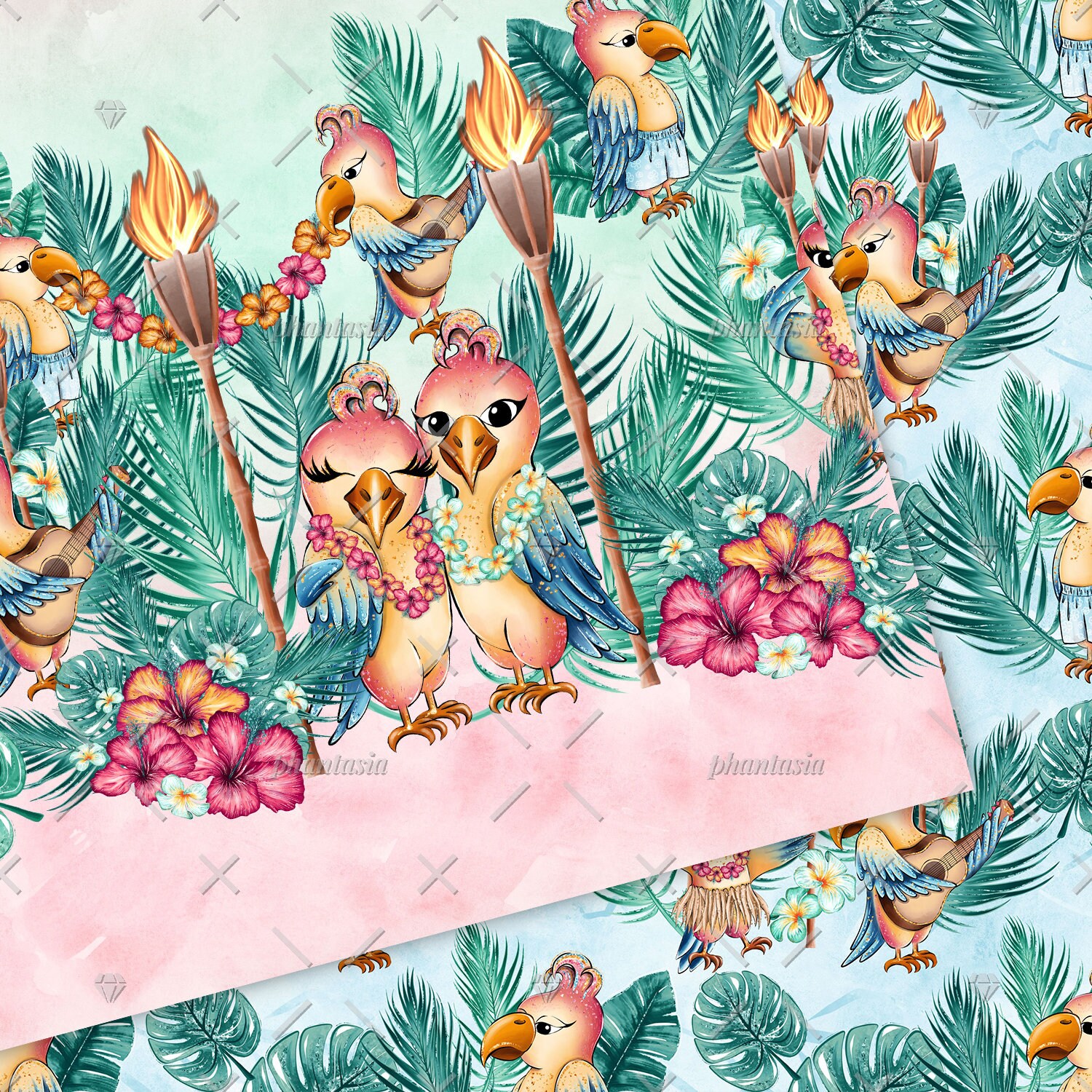 Cute Parrots Digital Papers Watercolor Digital Summer | Etsy