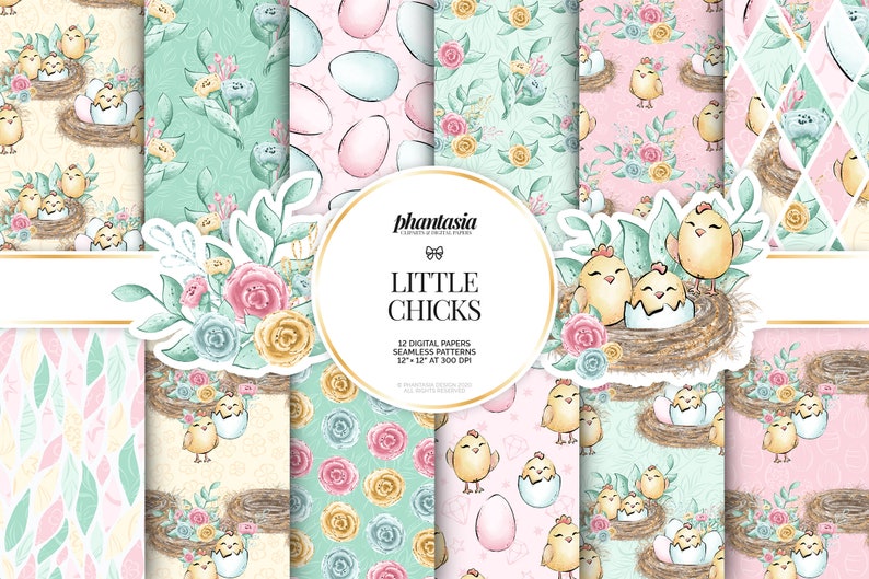 Chicks Digital Paper, Easter Digital Paper, Cute Animal Pattern, Cute Chicks Patterns, Cute ...