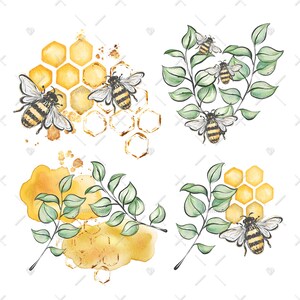 Bees Clipart Bundle, Bees Digital Papers, Bee Watercolor Clipart ...