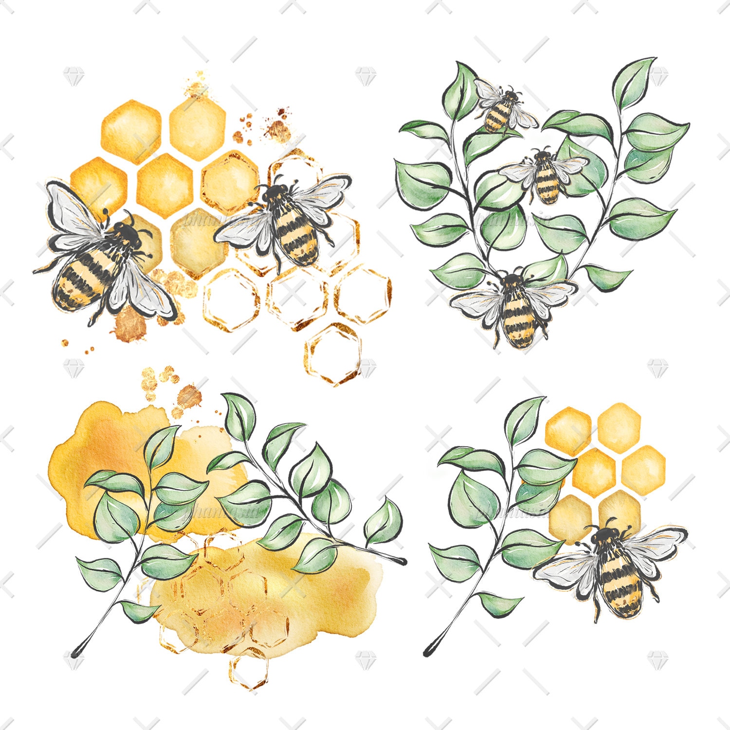 Bees Clipart Bundle Bees Digital Papers Bee Watercolor - Etsy