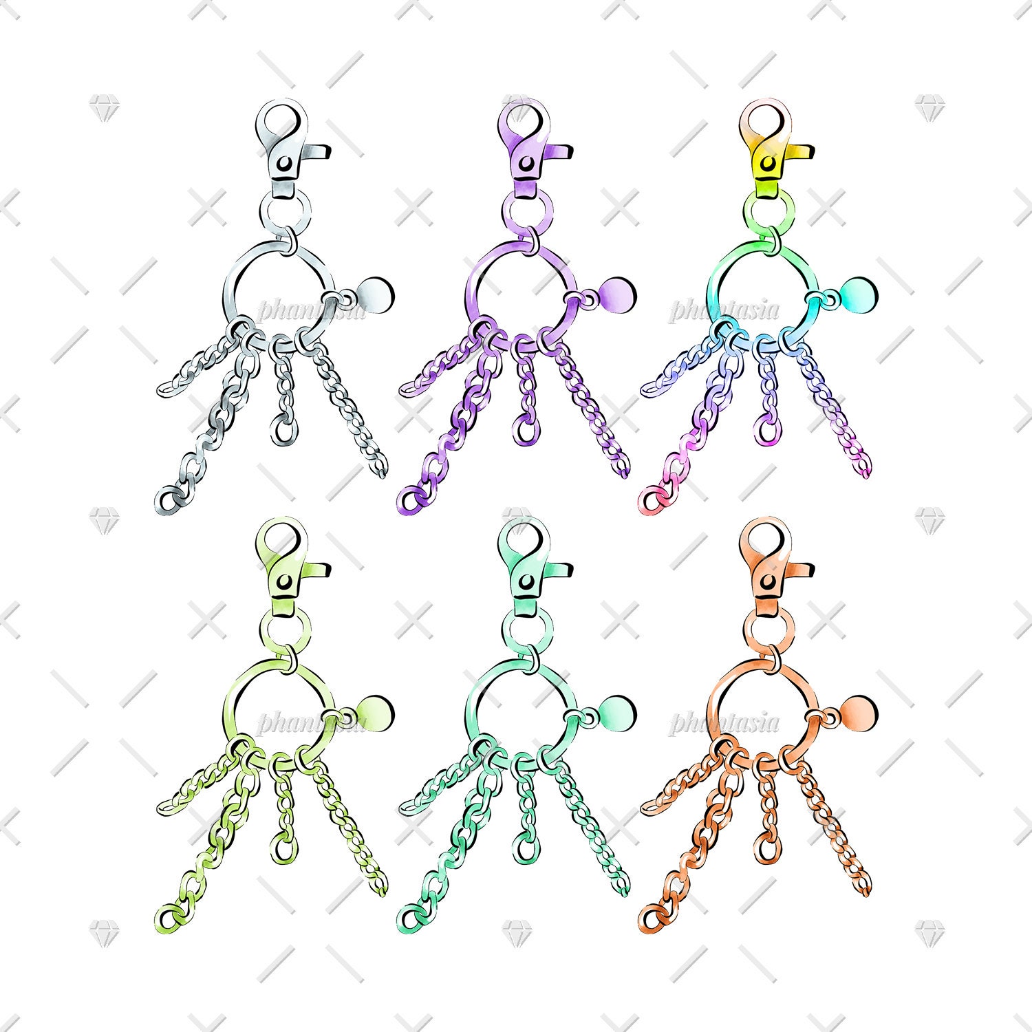 Charm Chains Clipart, Planner Charms, Hand Drawn Charms, Rose Gold ...