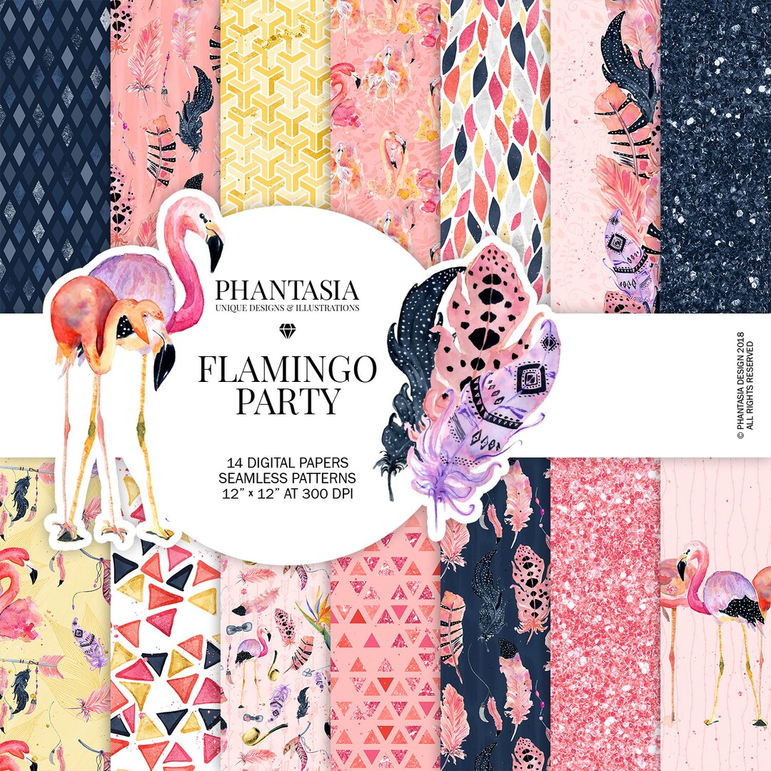 Flamingo Digital Paper Pack, Boho Digital Paper, Flamingo Pattern ...