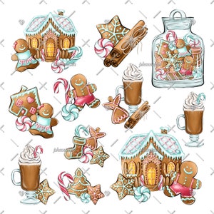 Gingerbread Watercolor Cliparts, Christmas Clipart, Cute Gingerbread ...