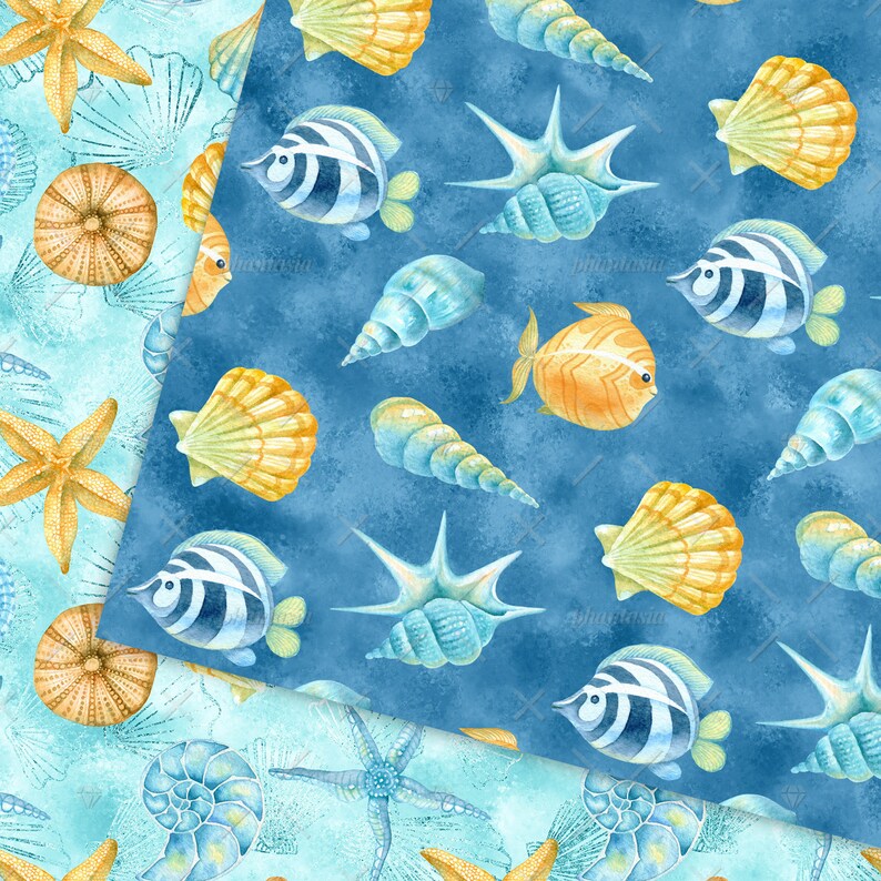Seashells Digital Papers, Summer Patterns, Summer Digital, Seamless ...