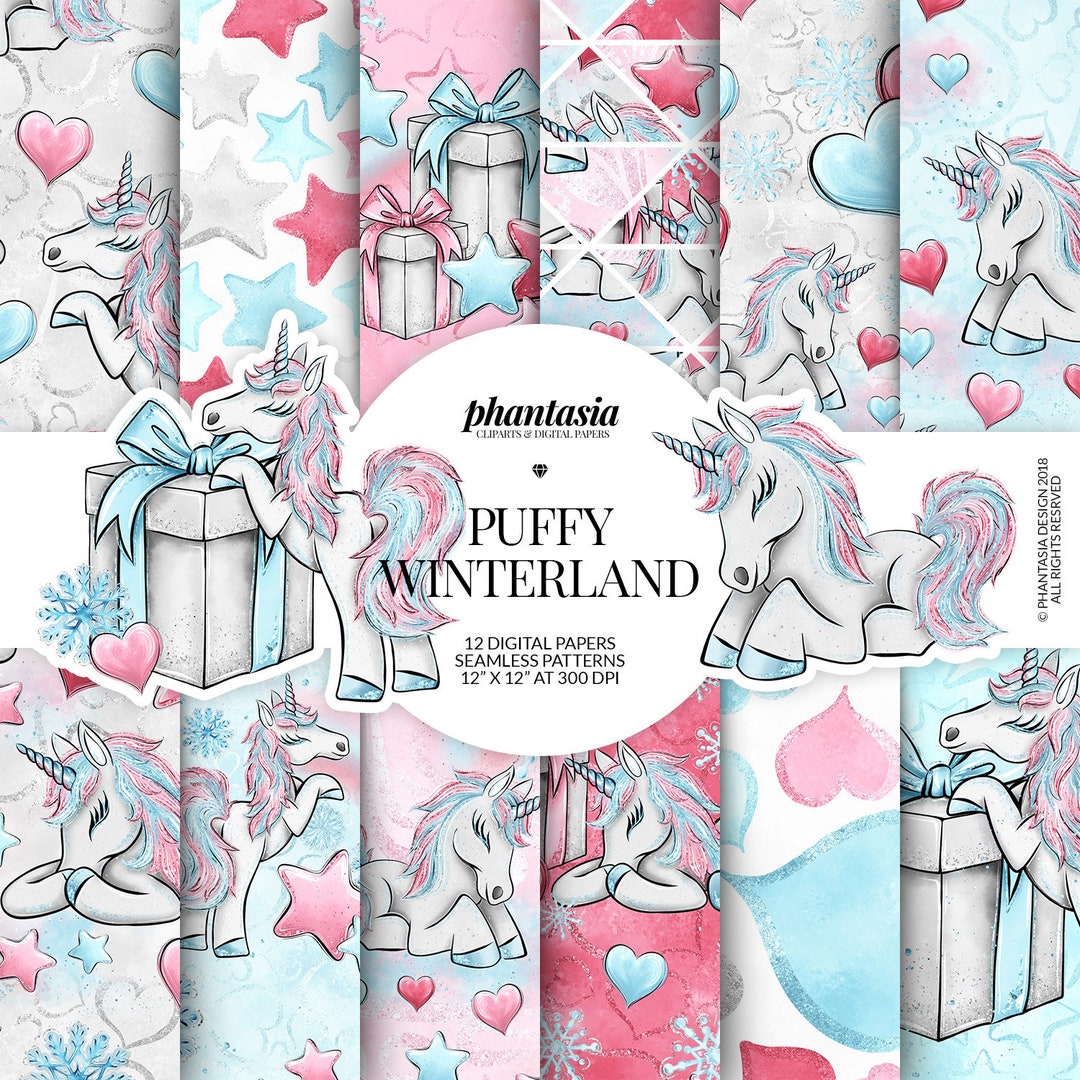 Winter Unicorn Digital Paper, Unicorn Pattern, Seamless Unicorns, Cute ...