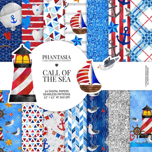 Sea Digital Paper Pack Watercolor Nautical Seamless - Etsy