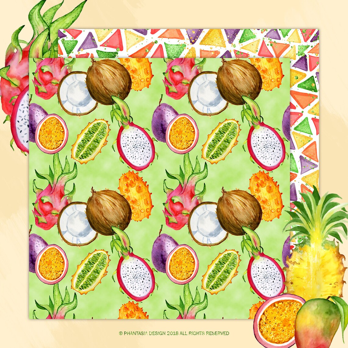Tropical Fruits Digital Paper Pack Fruit Digital Paper - Etsy