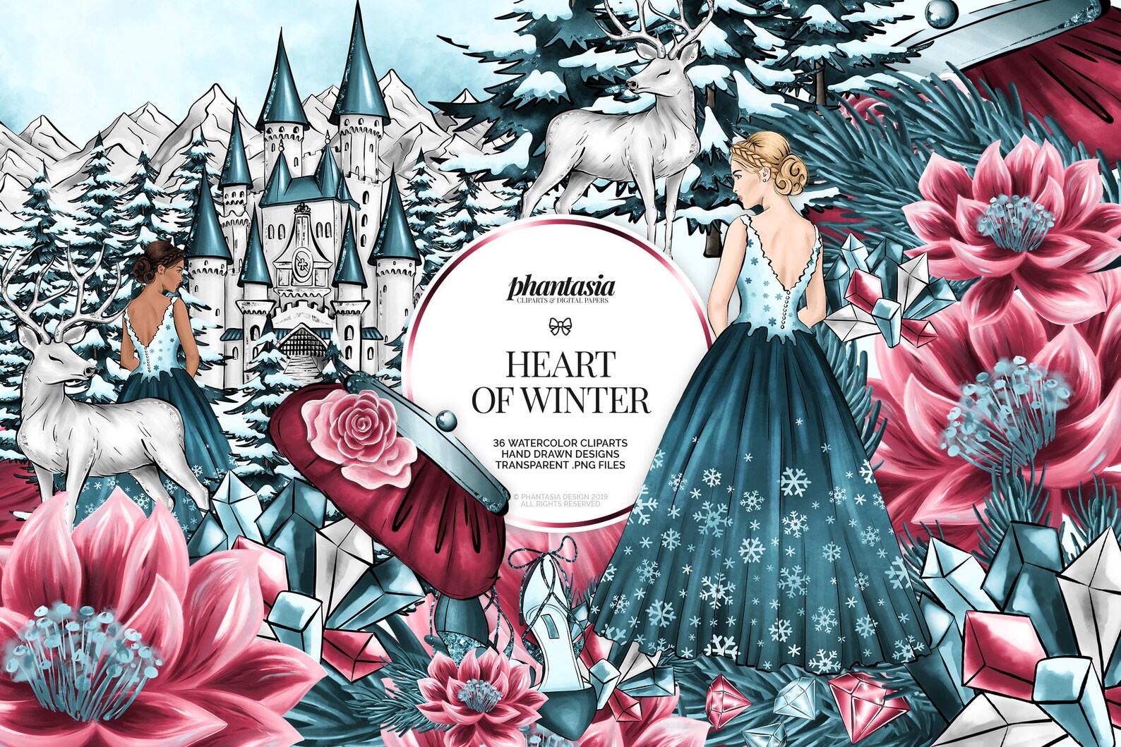 Winter Princess Watercolor Clipart Winter Illustration - Etsy