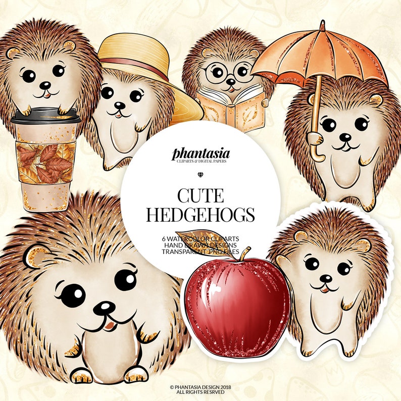 Cute Hedgehogs Cliparts Autumn Clipart Fall Clipart Planner - Etsy