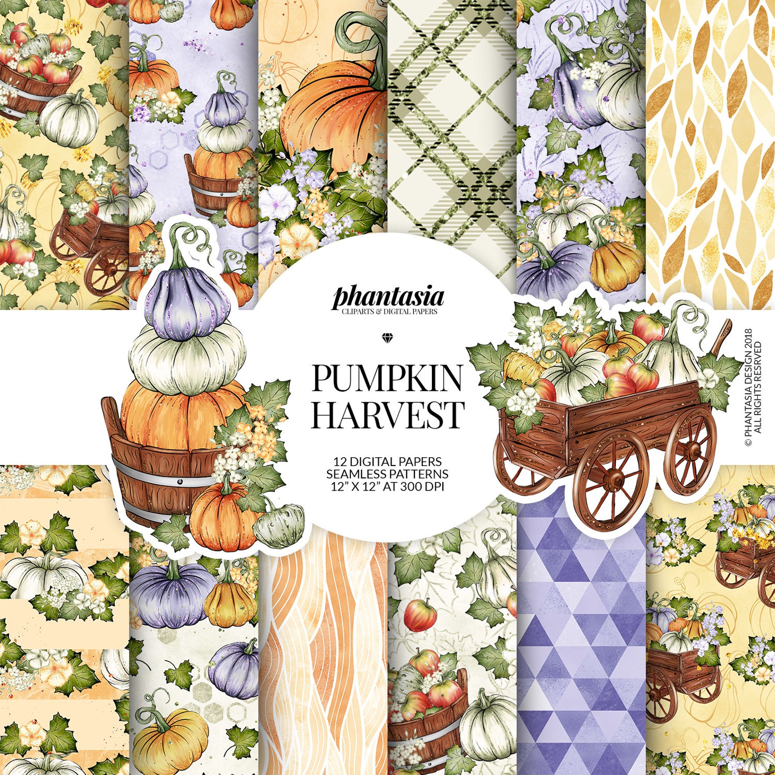 Pumpkins Digital Paper, Thanksgiving Digital Papers, Seamless Pumpkins ...