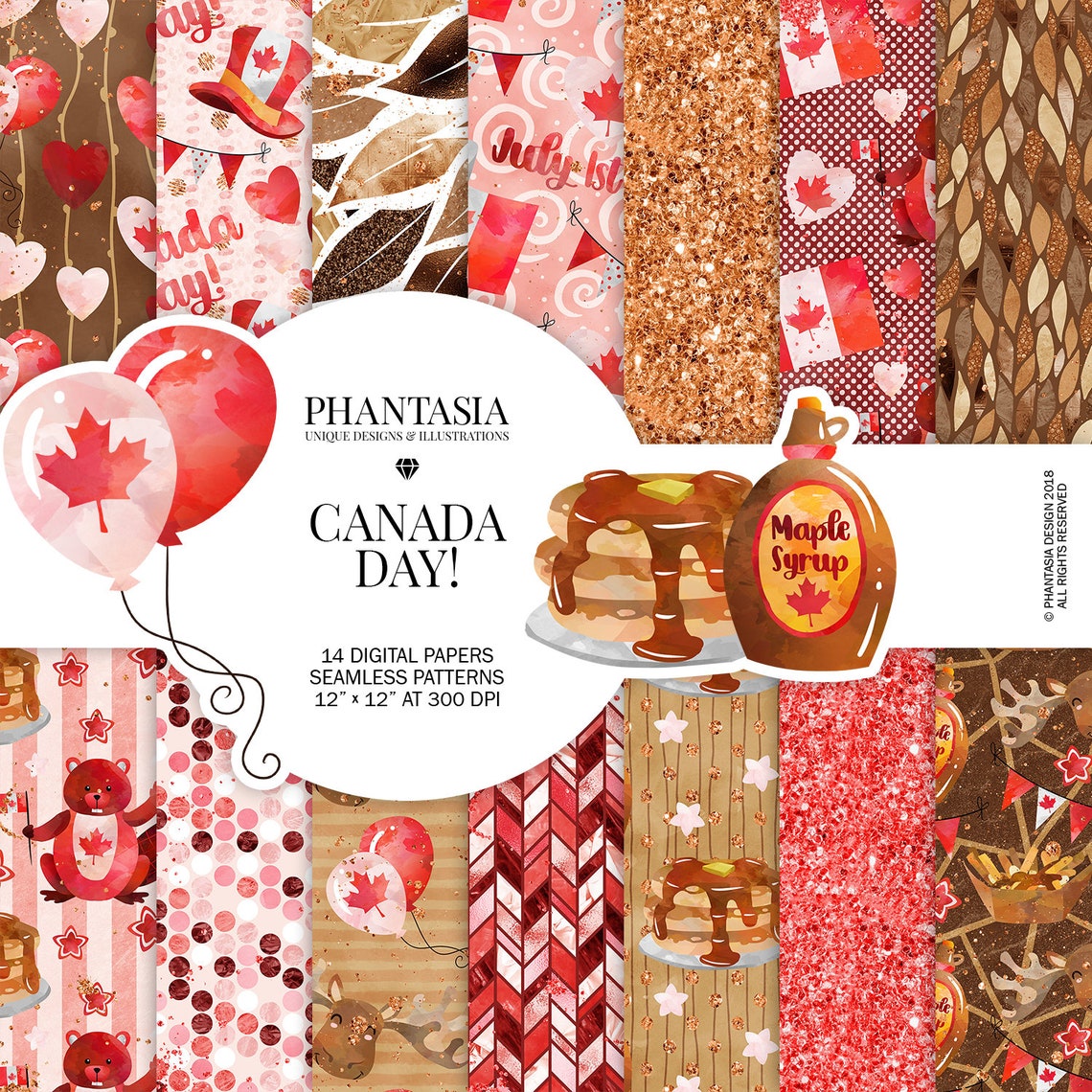 Canada Day Digital Papers Canadian Pattern Canada Planner - Etsy