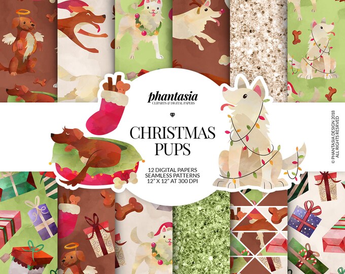 Christmas Dogs Digital Paper, Christmas Patterns, Winter Digital Paper ...