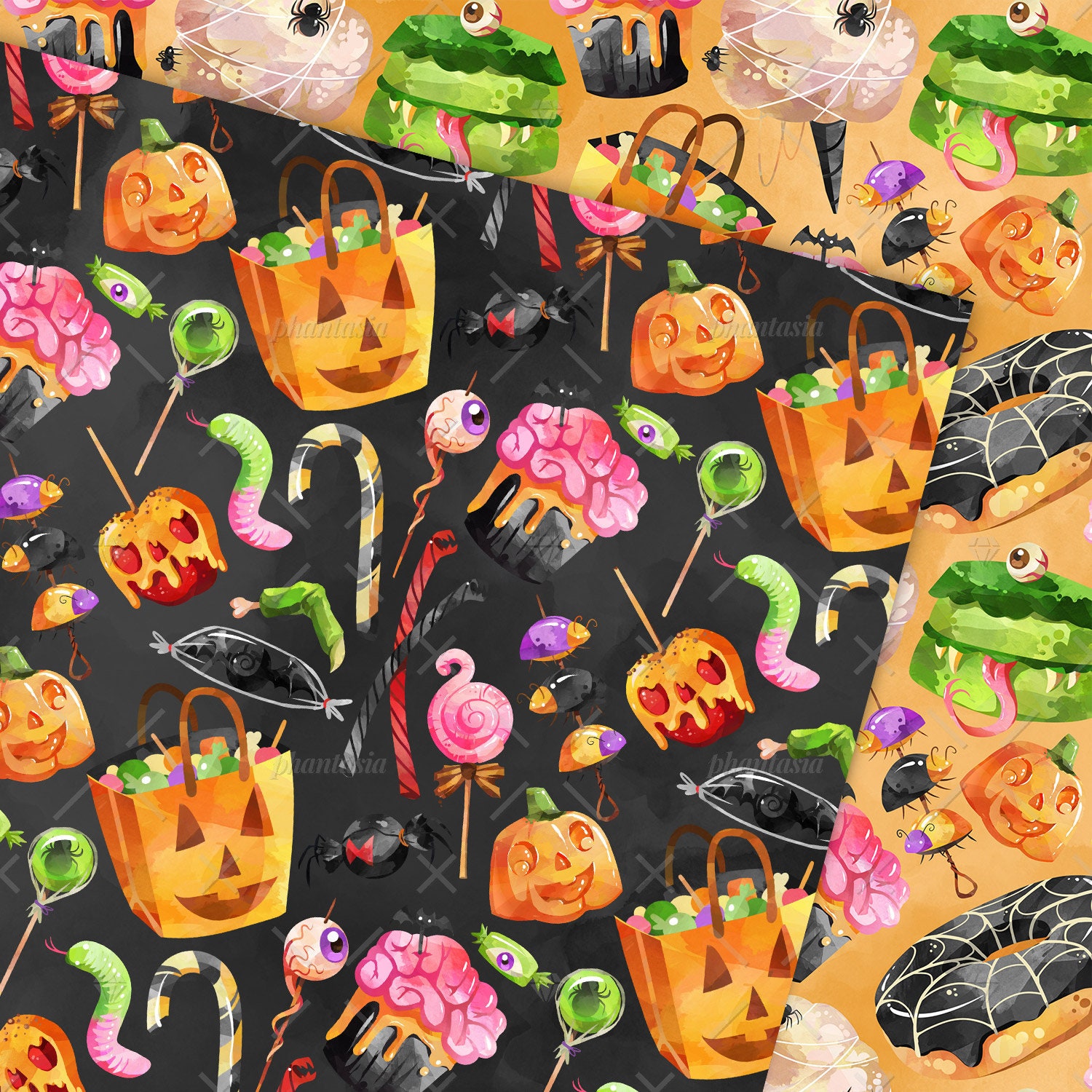 Halloween Candy Digital Paper Creepy Treats Spooky Sweets - Etsy