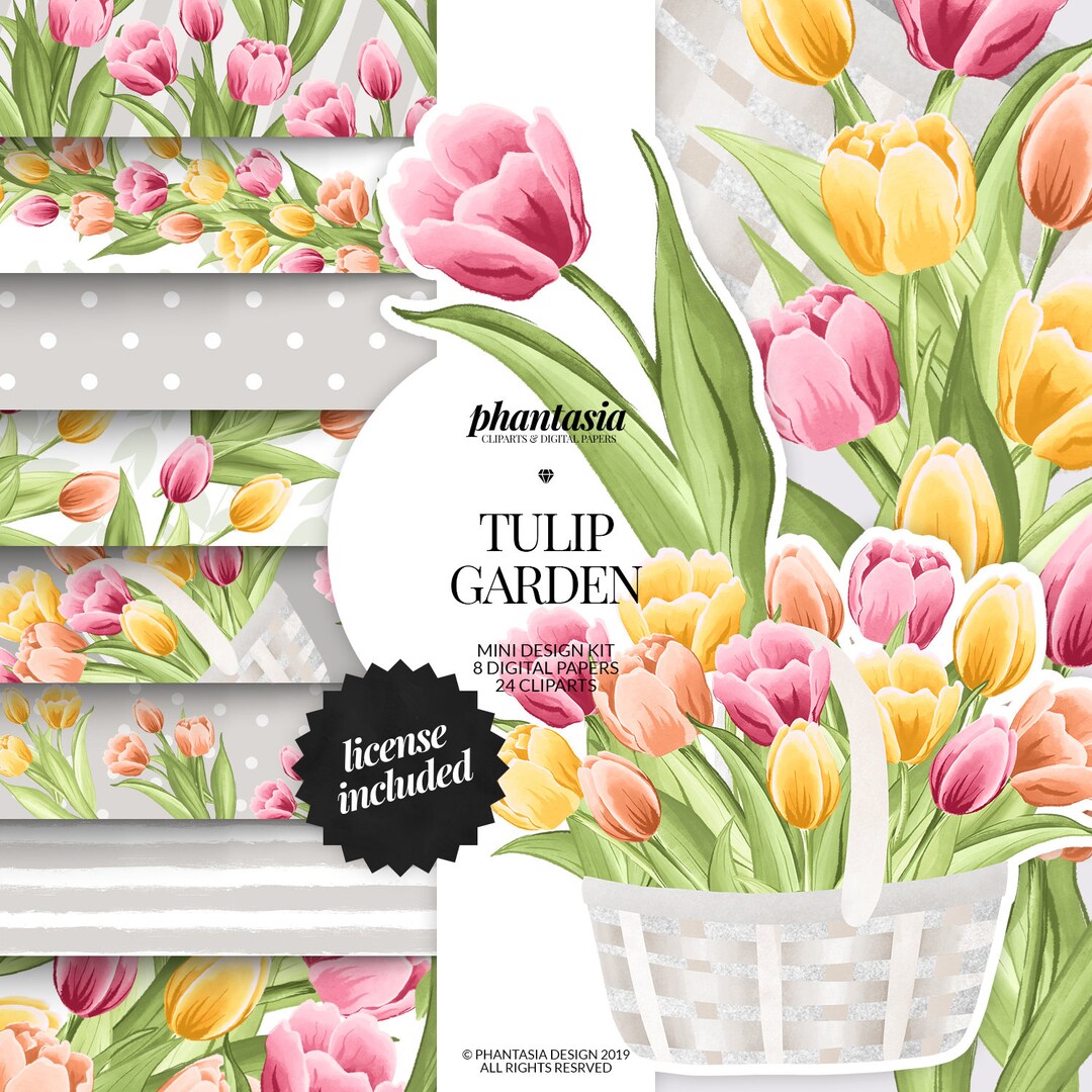 Tulips Digital Kit Digital Clipart Watercolor Clipart Tulip - Etsy