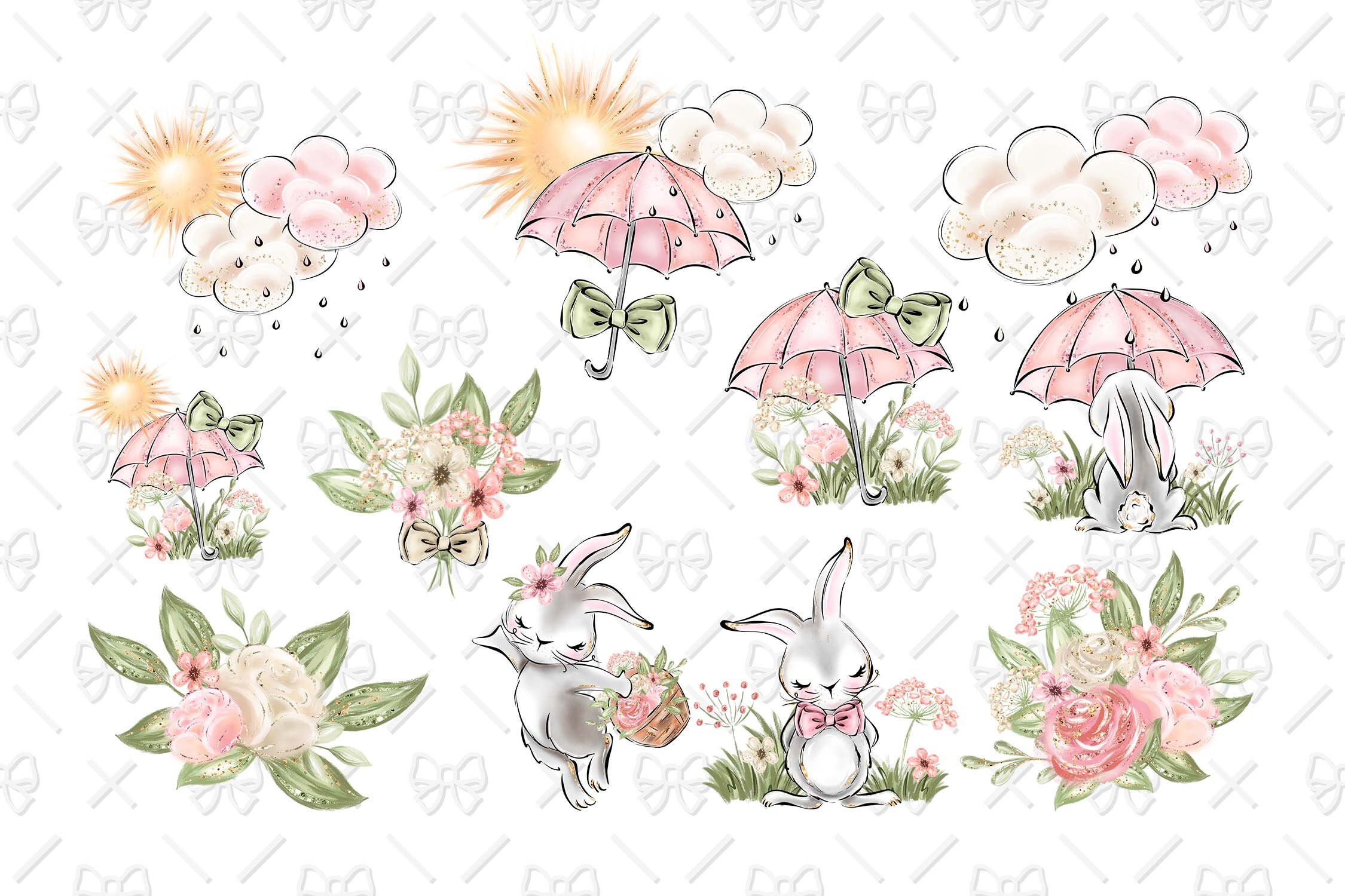 Spring Bunny Clipart Cute Animal Watercolor Clipart - Etsy
