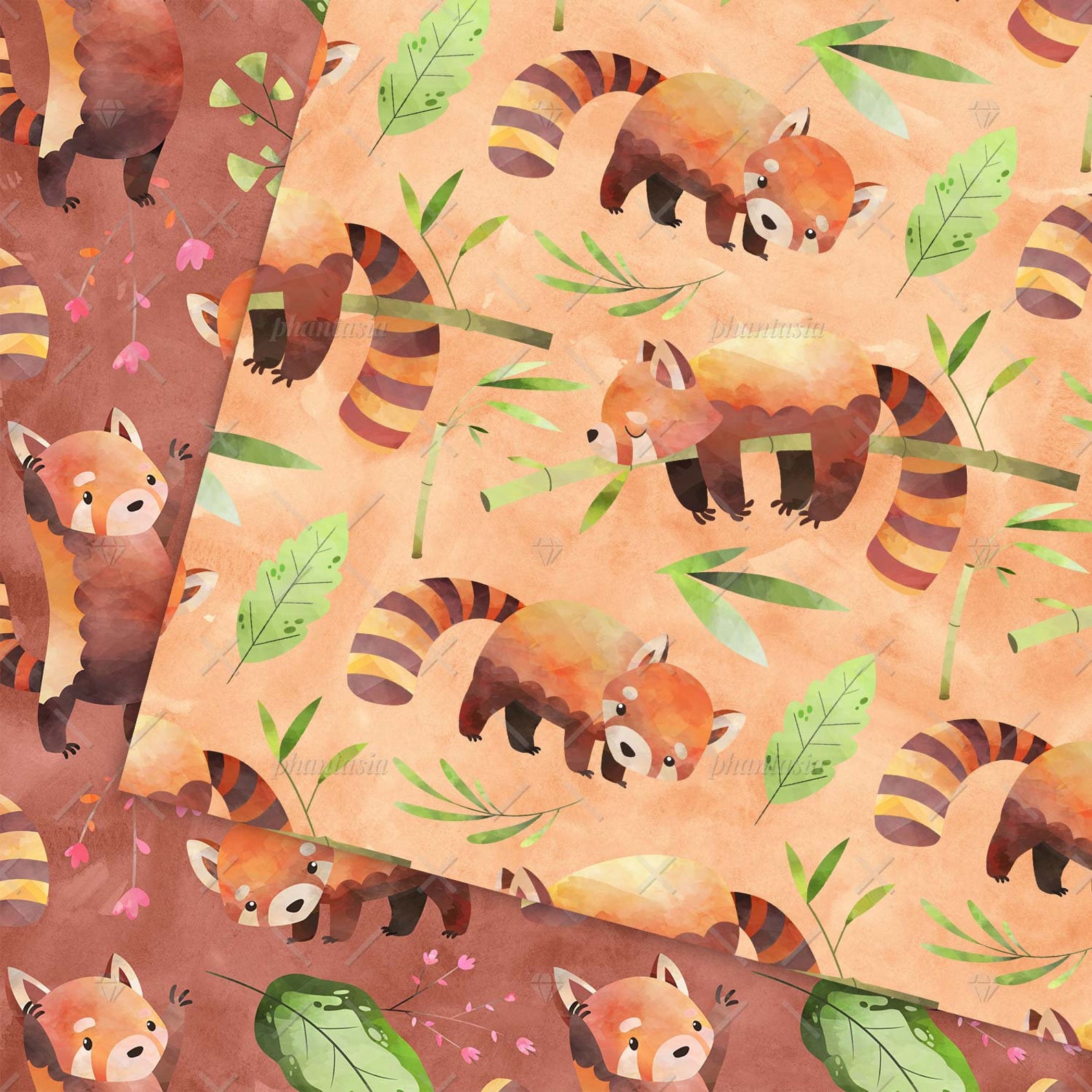 Red Panda Digital Paper Cute Animals Cute Red Panda Fabric - Etsy