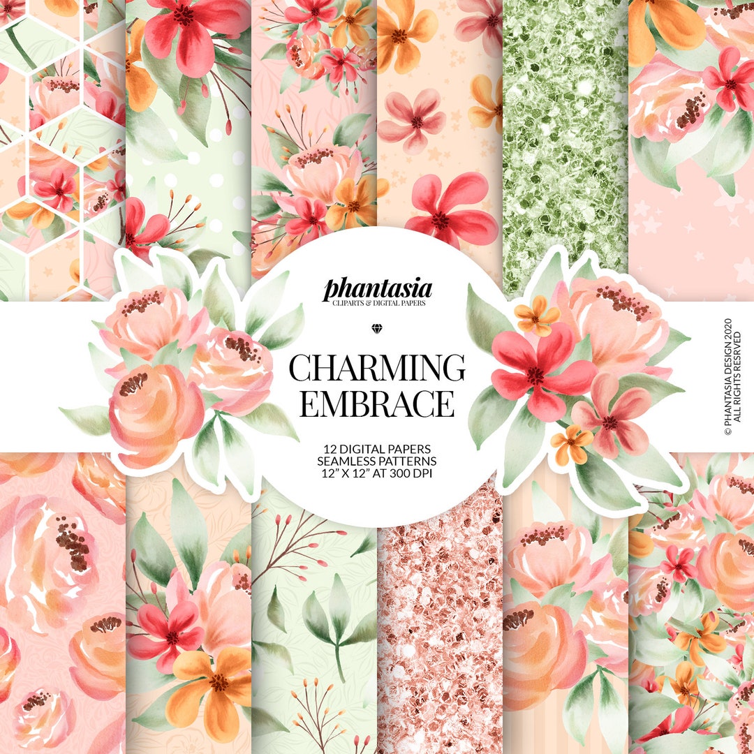 Warm Floral Digital Paper, Floral Pattern, Floral Background, Seamless ...