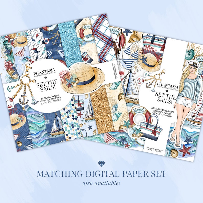 Nautical Watercolor Clipart, Nautical Fashion, Nautical Planner, Summer ...
