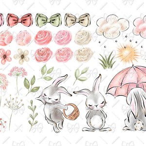 Spring Bunny Clipart, Cute Animal, Watercolor Clipart, Watercolor Bunny ...