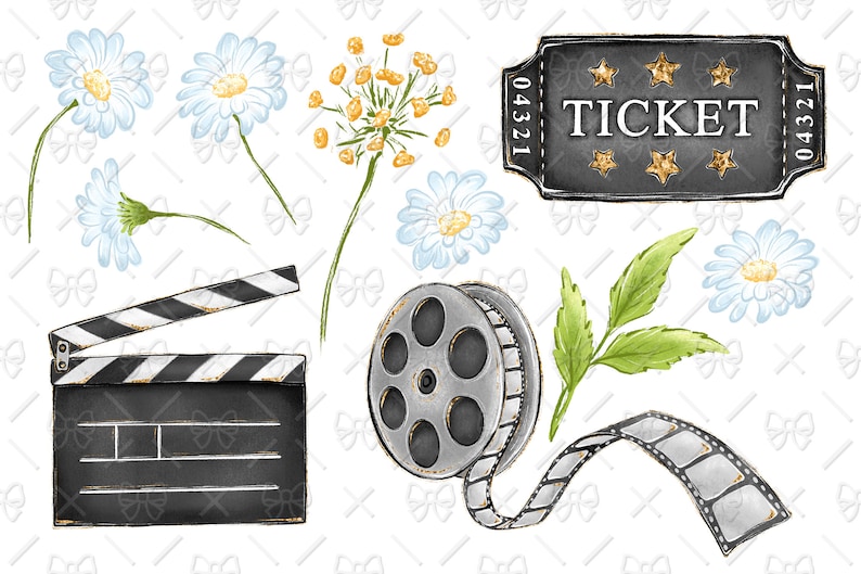 Cinema Watercolor Clipart Cinema Clipart Movie Clipart - Etsy