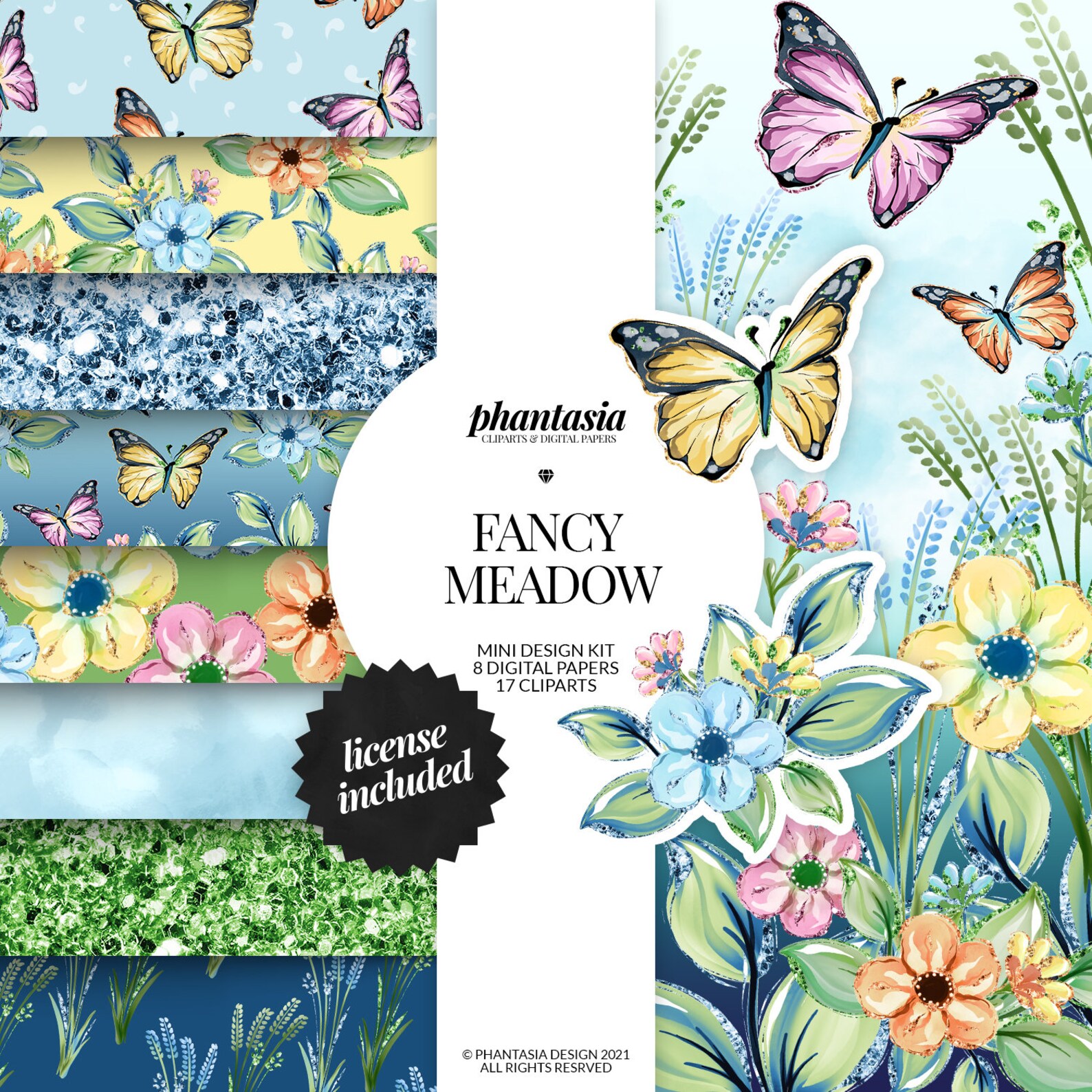 Fancy Meadow Clipart Bundle, Meadow Digital Papers, Butterfly ...