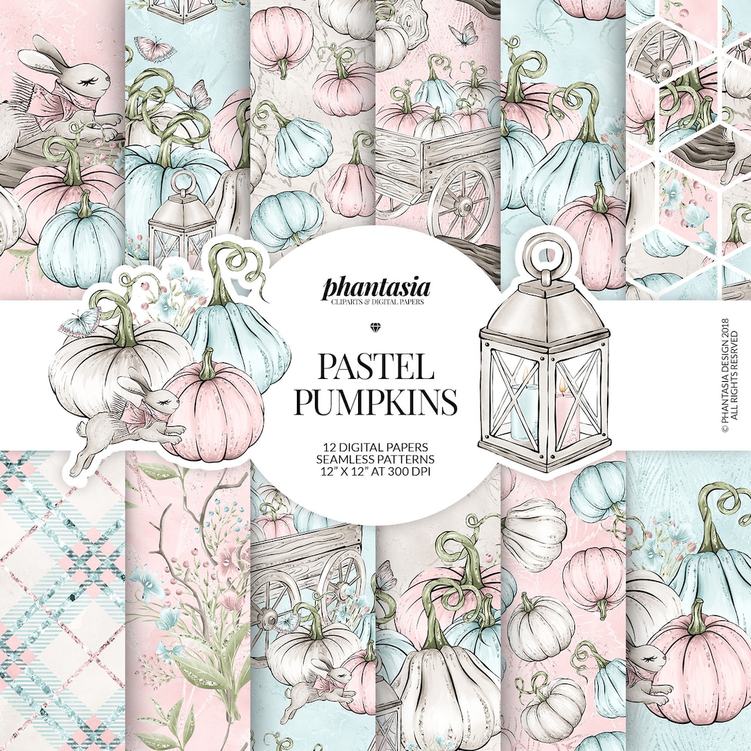 Pastel Pumpkins Digital Papers, Pumpkin Patterns, Fall Patterns, Autumn ...