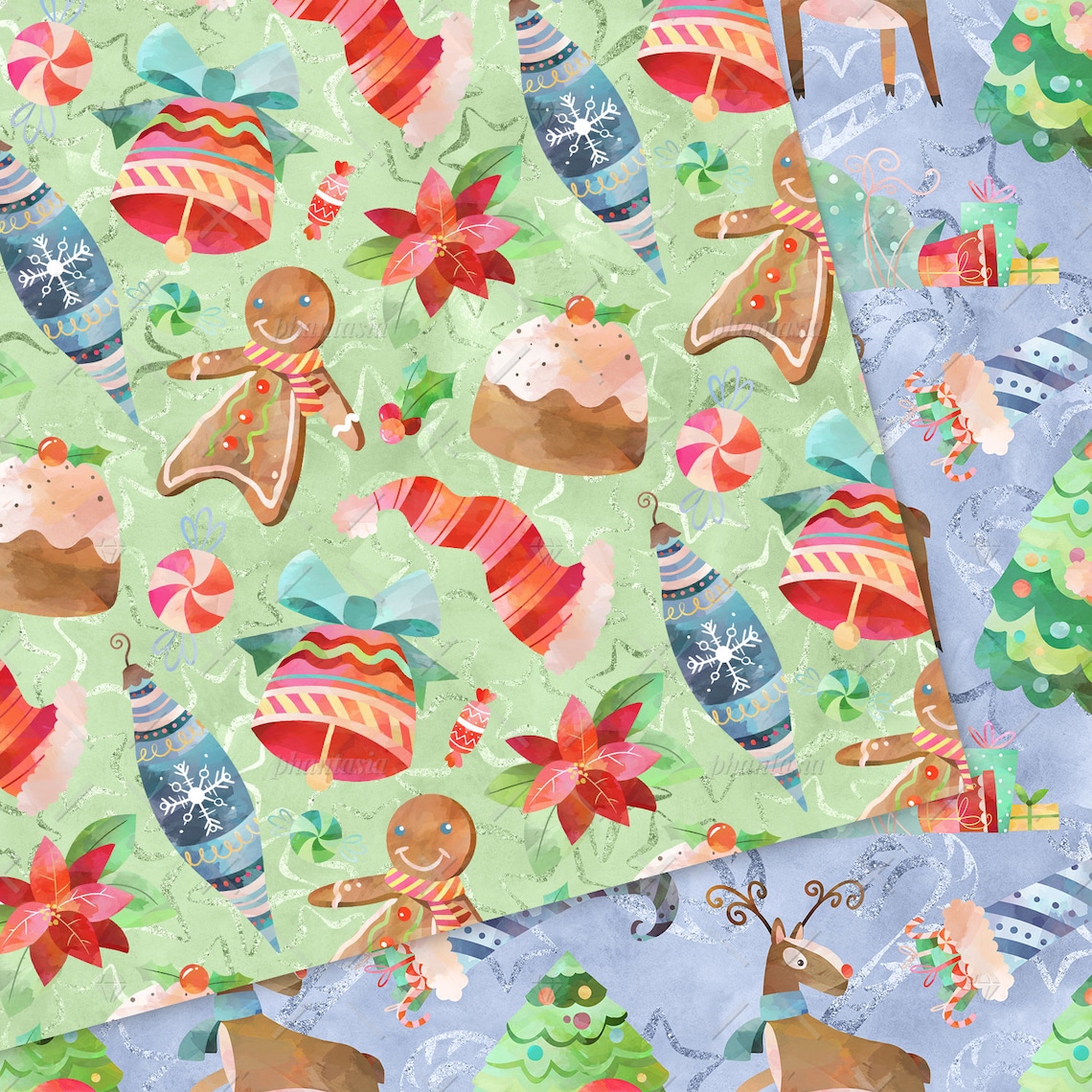 Christmas Digital Papers Cute Christmas Pastel Christmas | Etsy