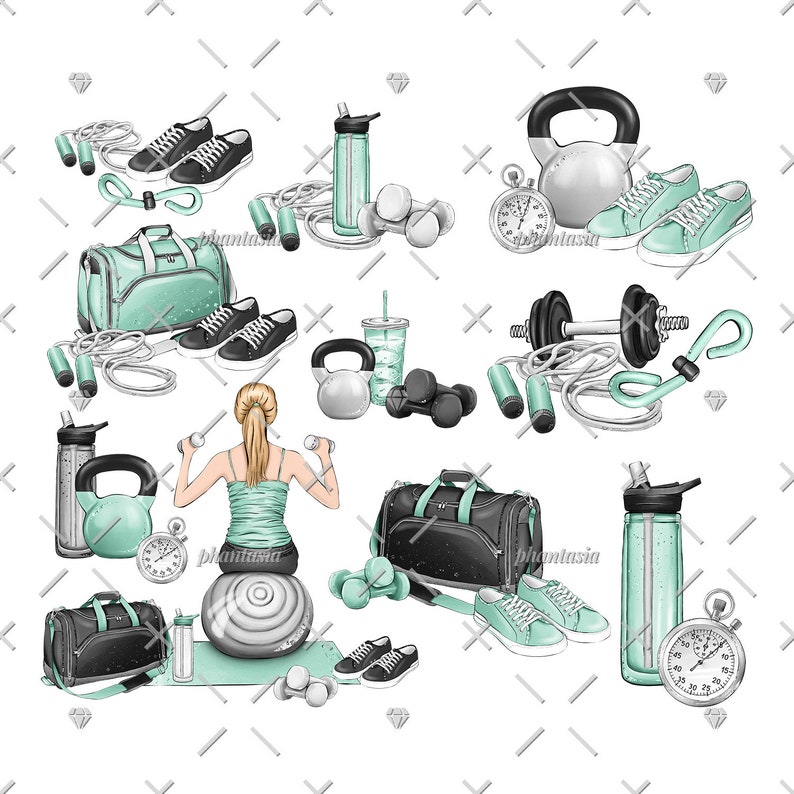 Fitness Watercolor Clipart, Gym Cliparts, Exercise Cliparts, Fitness ...