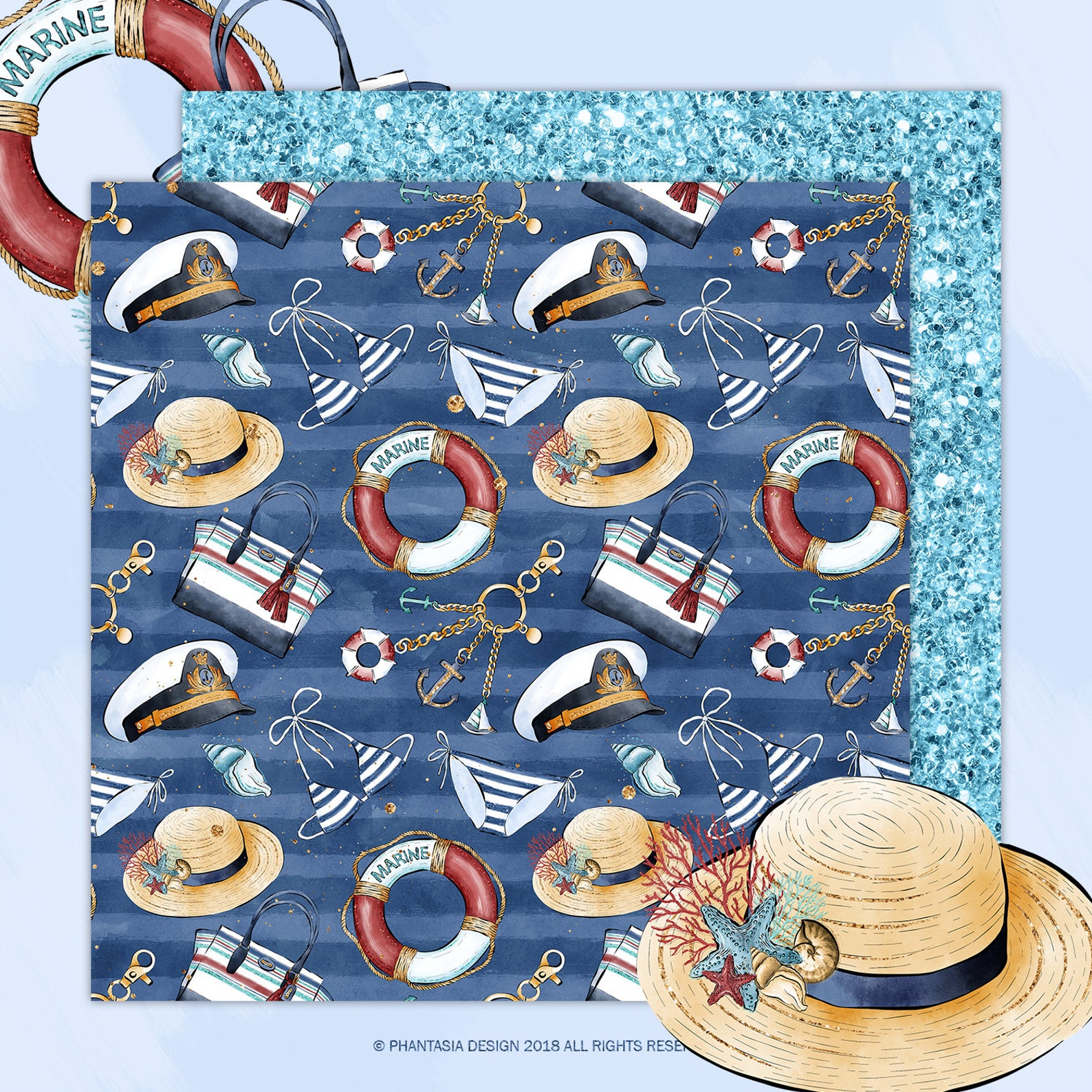 Nautical Digital Paper Cruise Vacation Chic Nautical | Etsy