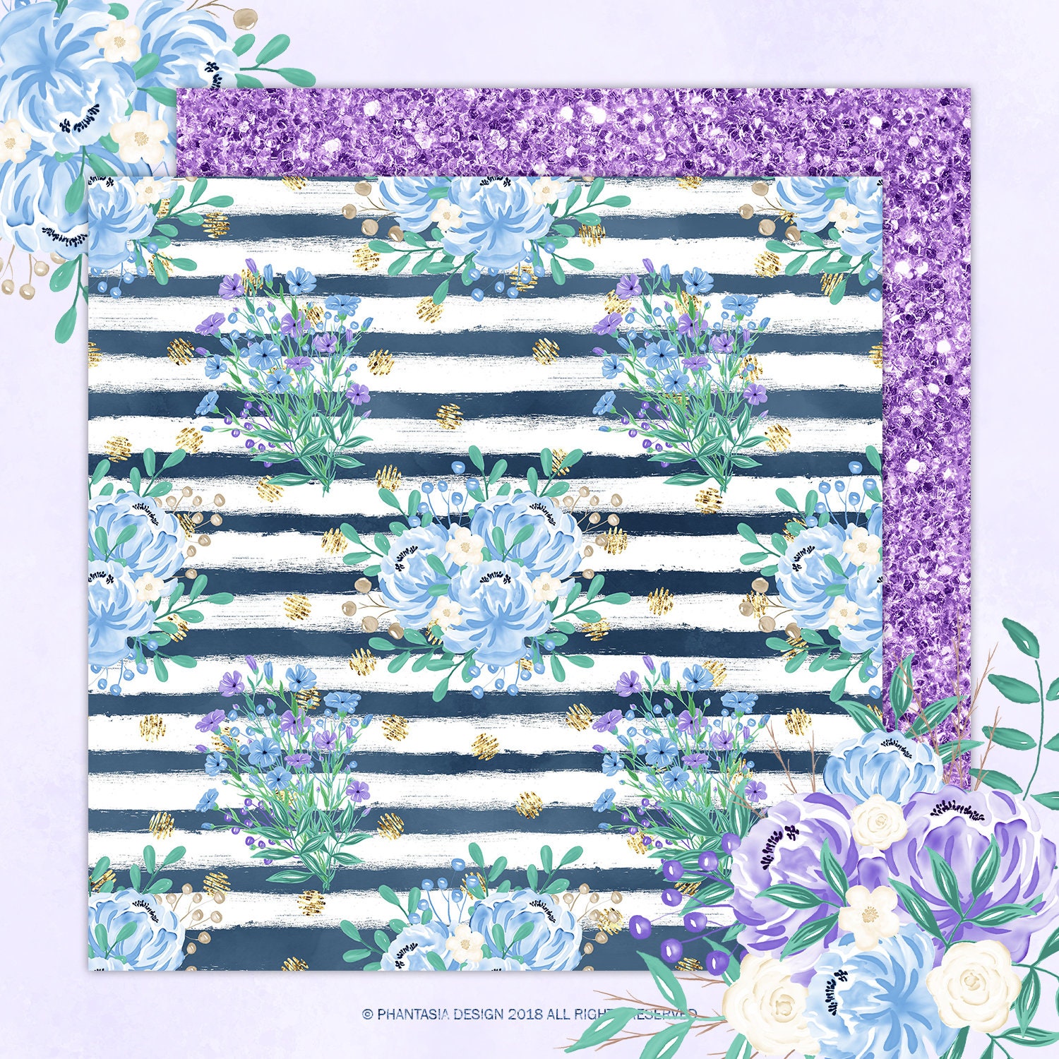 Watercolor Floral Digital Paper Flower Digital Blue and - Etsy