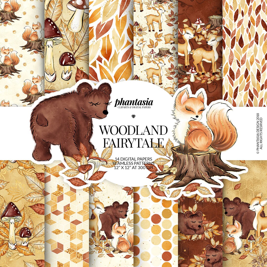 Forest Animals Digital Papers, Cute Animals, Autumn Digital Paper, Fall ...