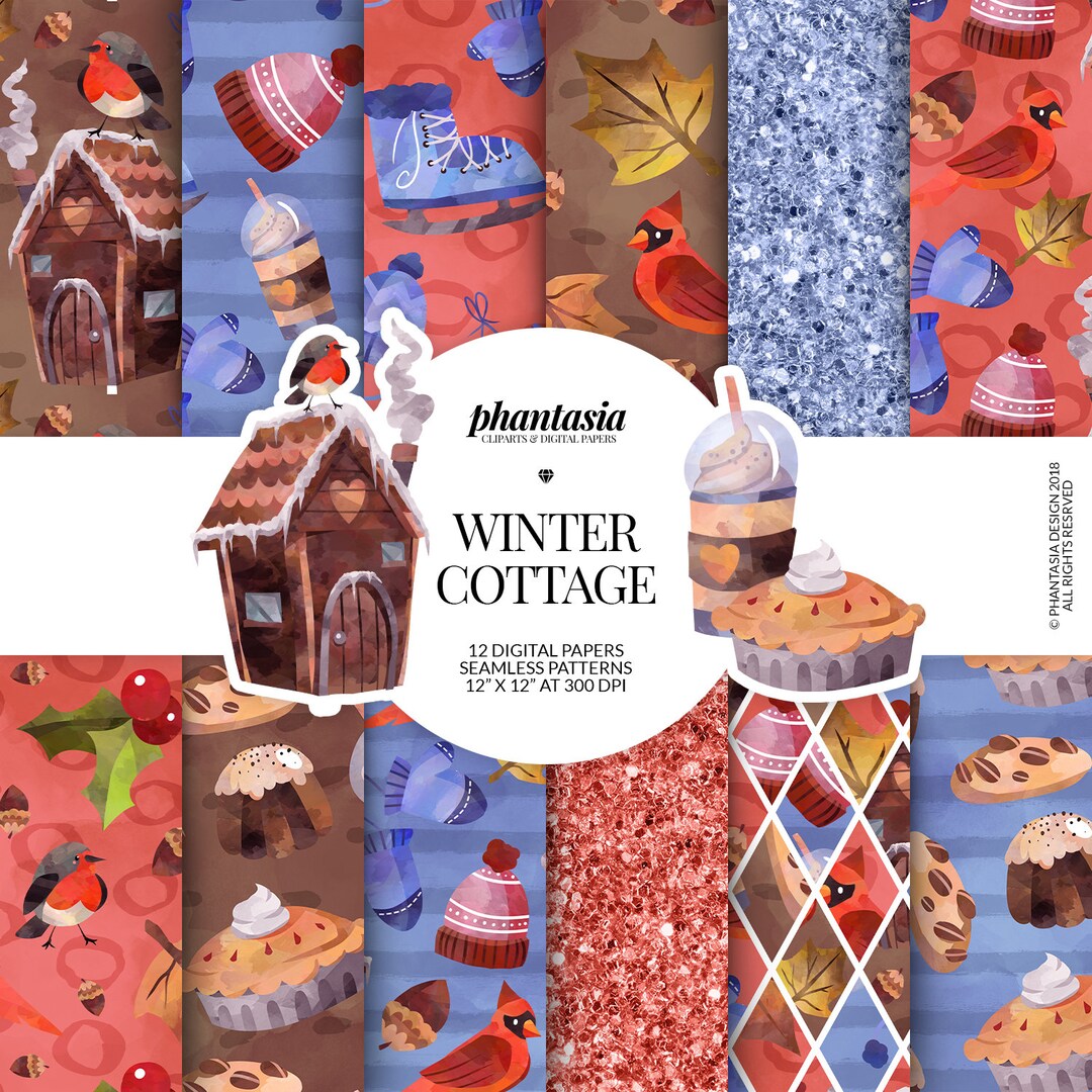 Winter Digital Paper, Winter Cottage, Winter Patterns, Christmas ...