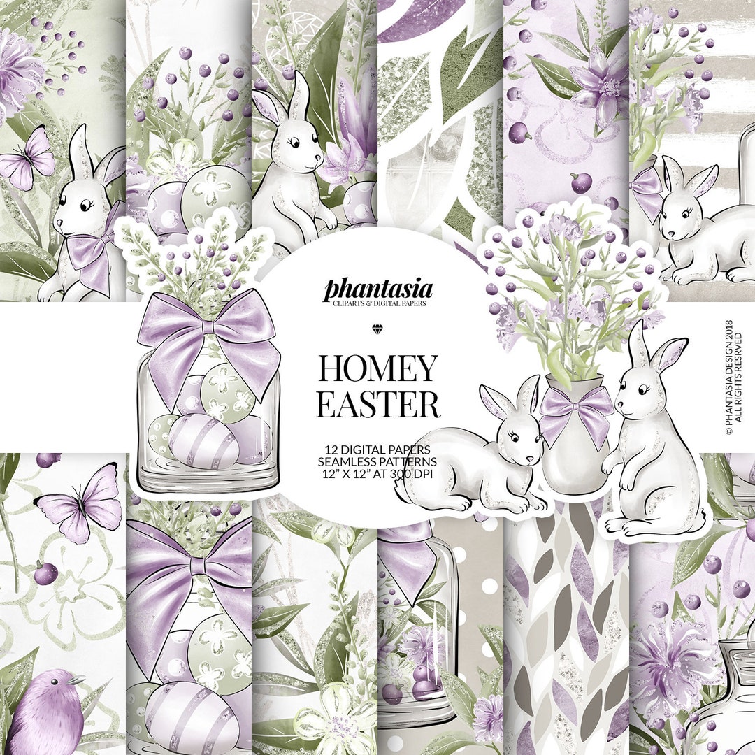 Watercolor Easter Digital Papers, Purple Easter, Easter Flowers, Easter ...
