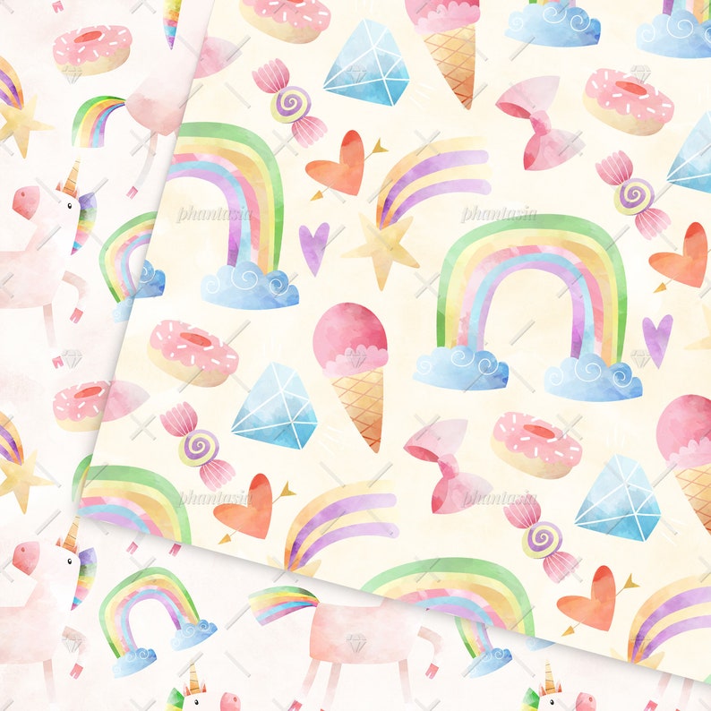 Unicorns Digital Papers, Cute Unicorn Pattern, Seamless Patterns ...