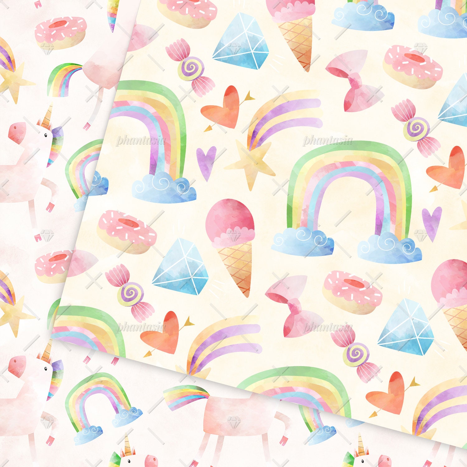 Unicorns Digital Papers, Cute Unicorn Pattern, Seamless Patterns ...