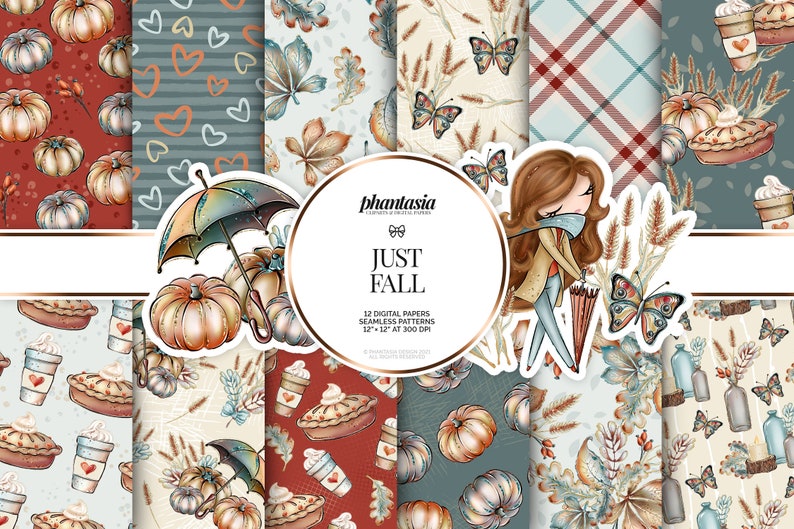 Fall Digital Paper, Autumn Pattern, Seamless Pattern, Fall Graphics ...