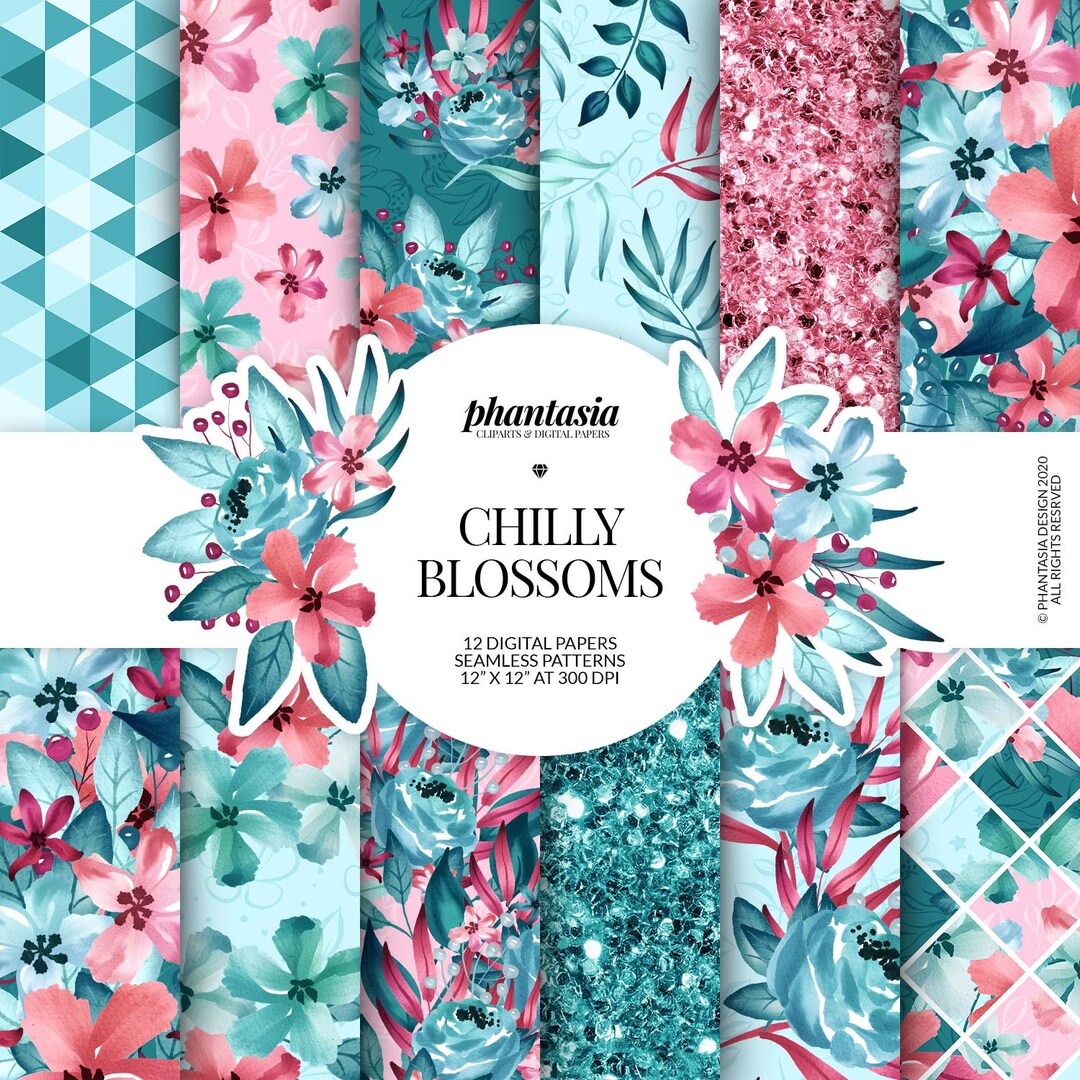 Winter Floral Digital Papers, Winter Background, Winter Seamless ...